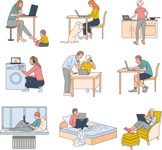 Mother with her daughter doing lesson at home Vector Image