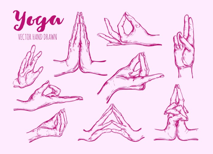 Hand drawn set of mudras 1 Royalty Free Vector Image
