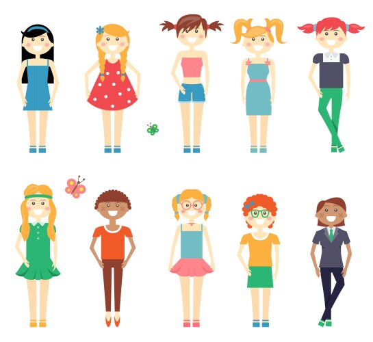 Girl emotions set emotional kid character Vector Image