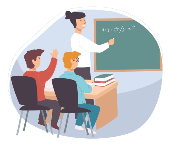Studying english a teacher at whiteboard Vector Image