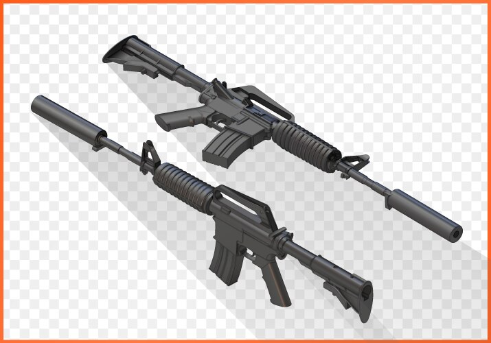 Assault rifle isometric blueprints Royalty Free Vector Image