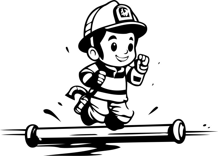 Firefighter with fire hose cartoon character Vector Image