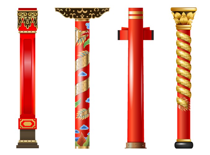 Set golden decorative columns in oriental style Vector Image