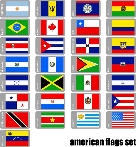 Set of popular country flags glossy rectangle Vector Image