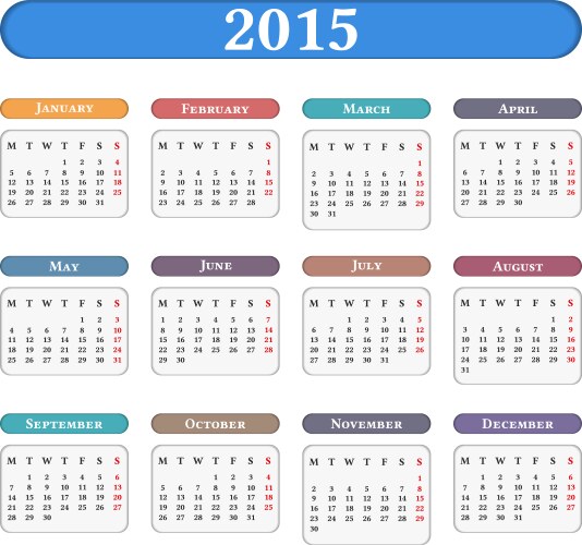 2015 calendar Royalty Free Vector Image - VectorStock