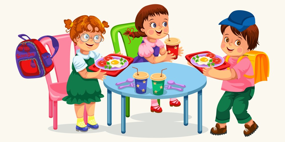 Schoolchildren having lunch Royalty Free Vector Image