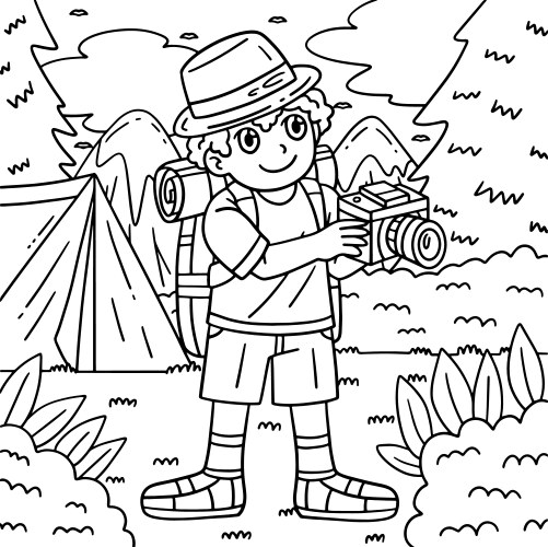 Cute Camping Camper Coloring Page Royalty Free Vector Image