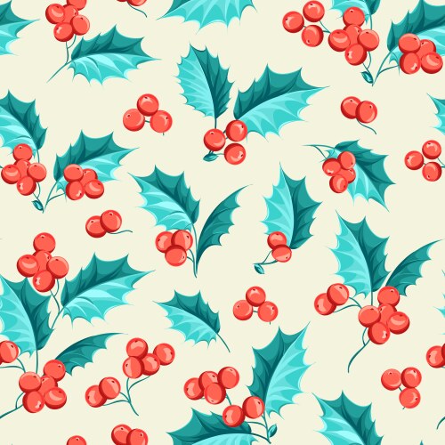 Christmas pattern with mistletoe and snowflakes Vector Image