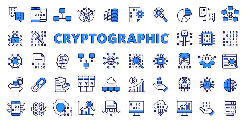 Cryptographic icons in line design Royalty Free Vector Image