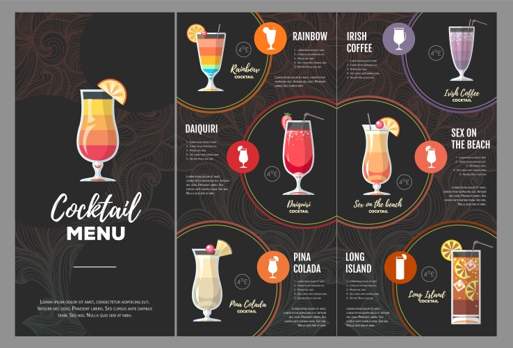 Cocktails juices and alcohol drinks icon set Vector Image
