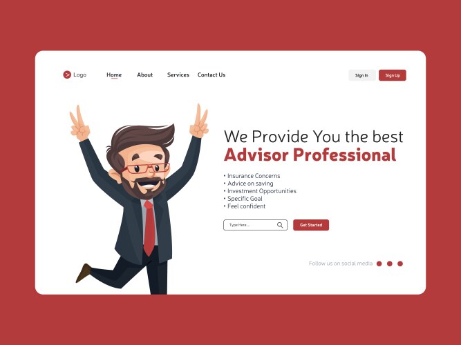 Landing page design of advisor professional Vector Image