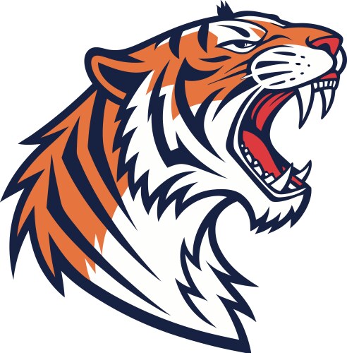 Roaring tiger head stylized as an emblem or logo v