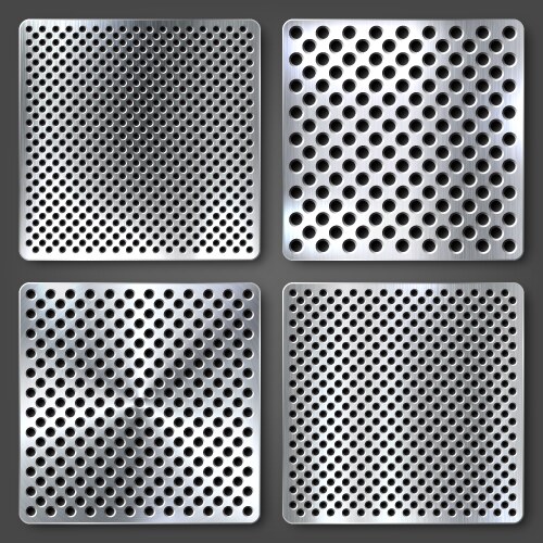 Realistic perforated brushed metal textures set Vector Image