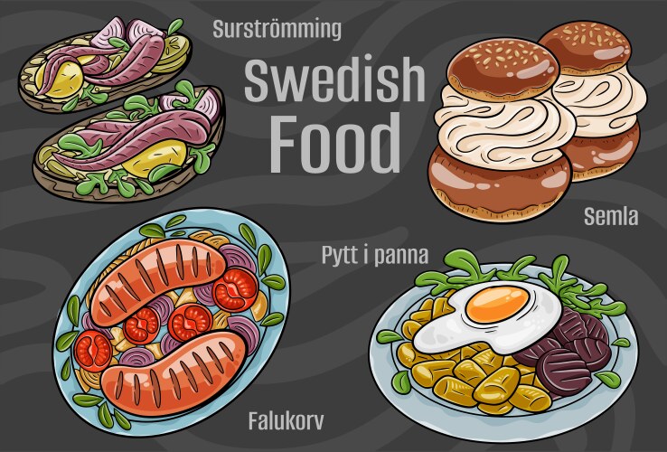 Popular swedish national cuisine set hand-drawn Vector Image