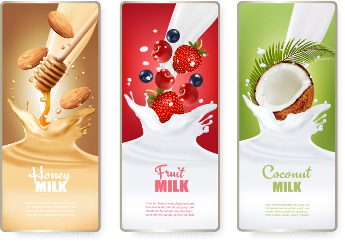Big collection icons of fruit in a milk splash Vector Image