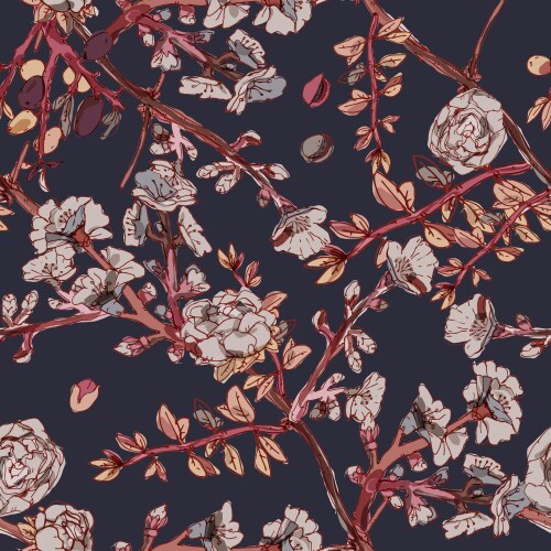 Floral seamless pattern with blooming flowers Vector Image