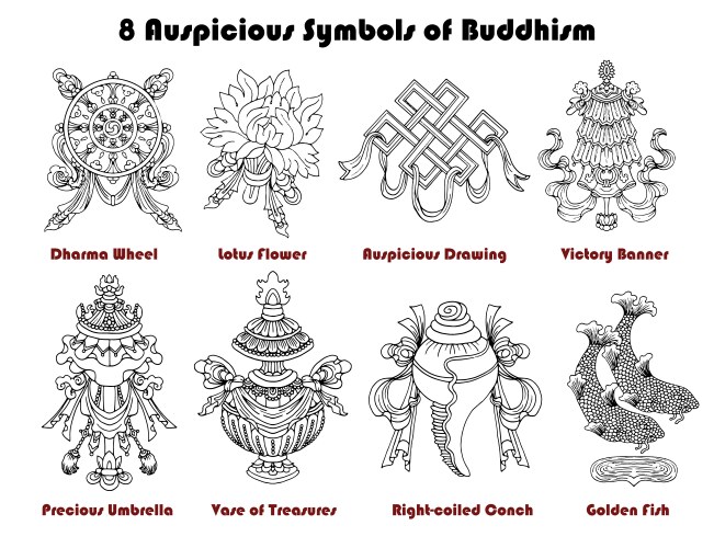 Buddhism symbols seamless pattern Royalty Free Vector Image