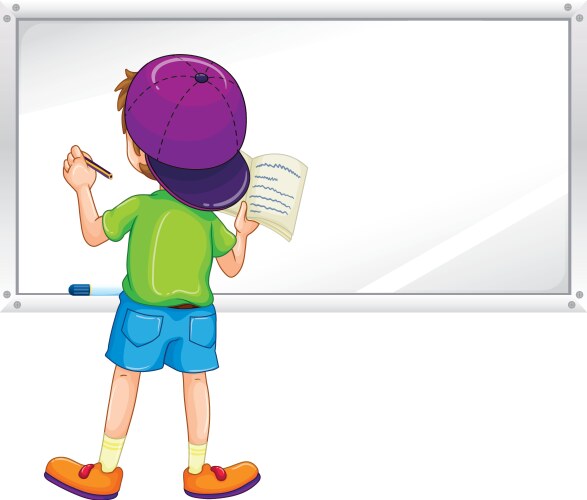 Cartoon schoolboy writing on blackboard Royalty Free Vector
