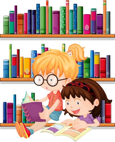 Cartoon kids studying in library Royalty Free Vector Image