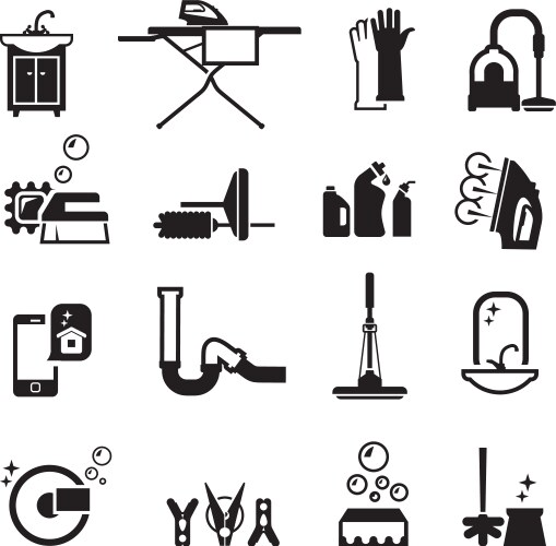 Cleaning black icon set Royalty Free Vector Image