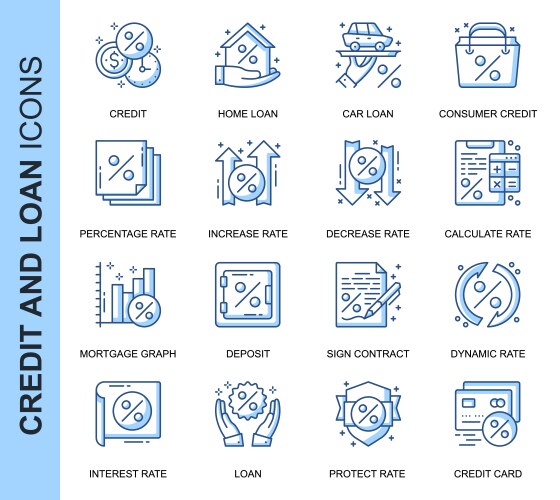 Loan and credit icons on white background Vector Image