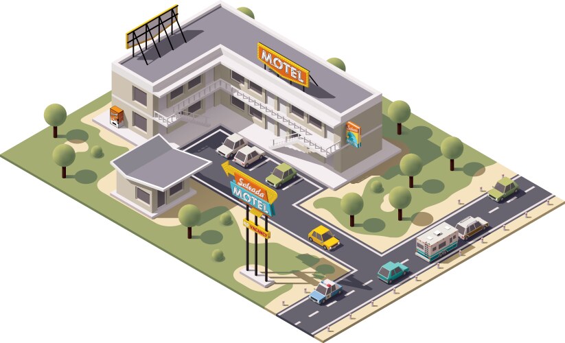 Isometric motel or hotel building modern Vector Image