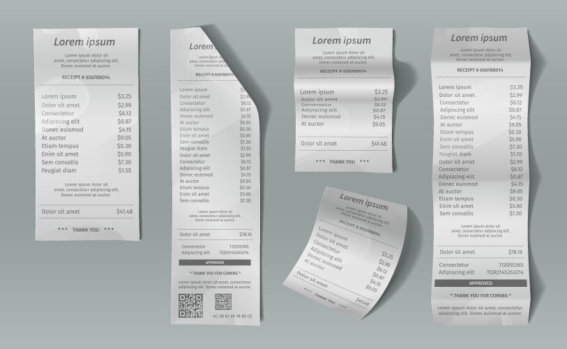 Paper bill receipt mockup collection Royalty Free Vector
