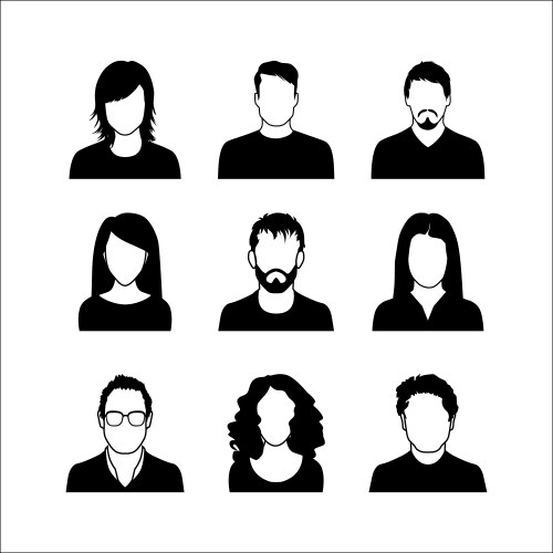 16 characters black icons set Royalty Free Vector Image