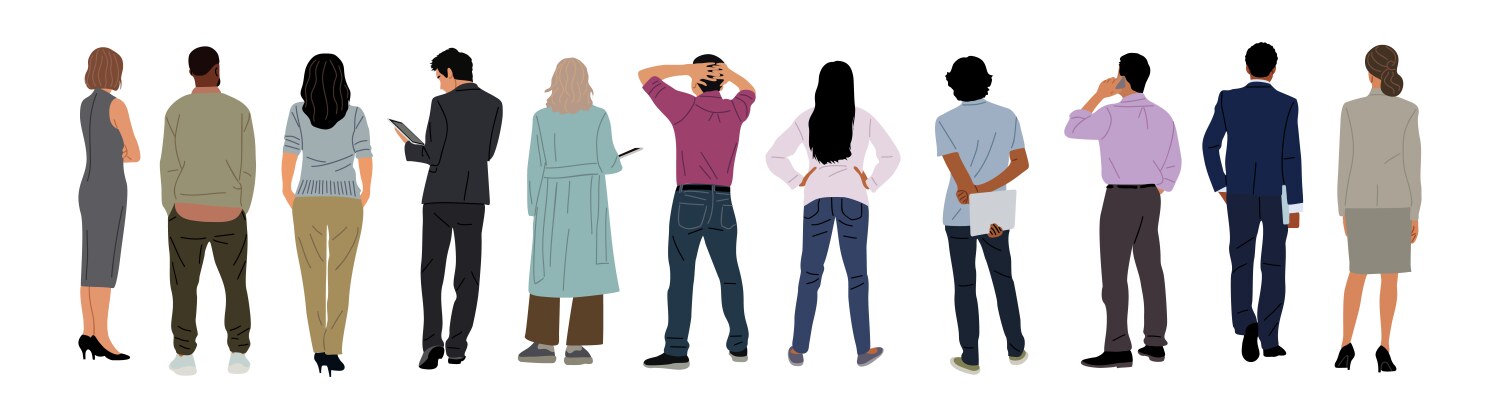 Silhouettes of different people standing rear view