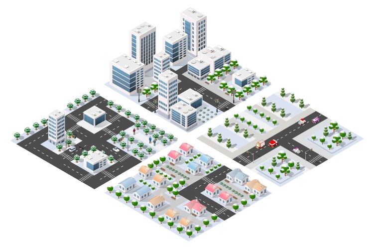 Isometric modules of the modern 3d city Royalty Free Vector