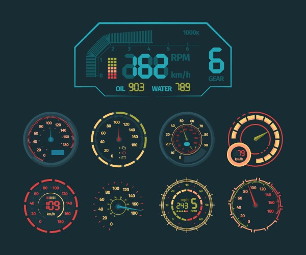 Speedometers set car speed realistic dashboard Vector Image