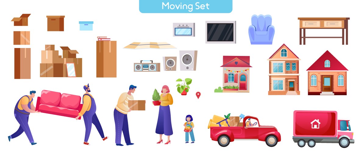Move company set movers Royalty Free Vector Image