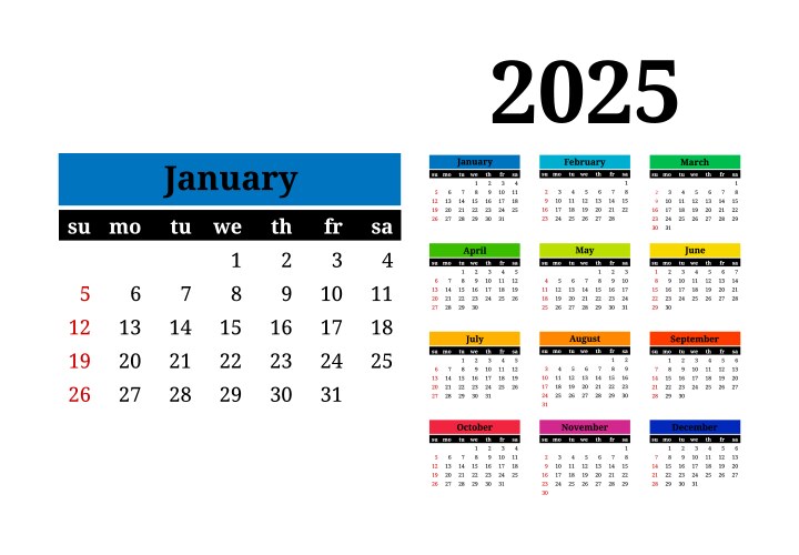 Calendar for 2025 isolated on a white background Vector Image