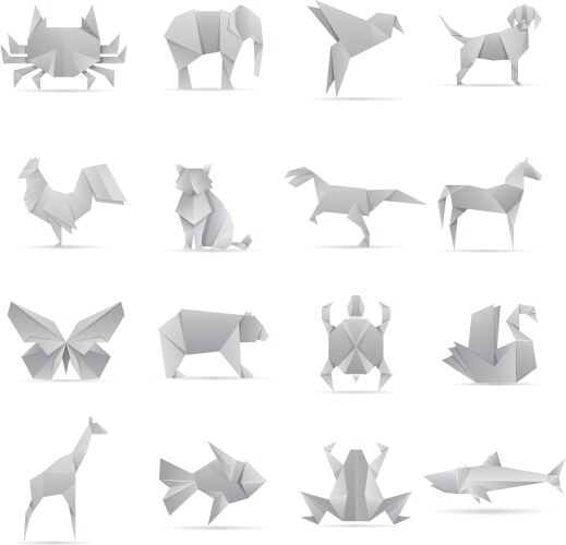 Japanese origami paper animals line icons Vector Image