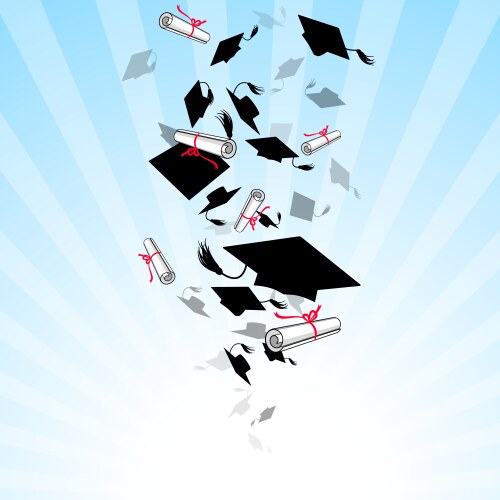 Graduate caps flying black academic hats in air Vector Image