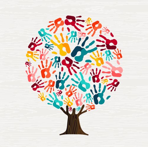 Hand print people tree symbol for community help Vector Image