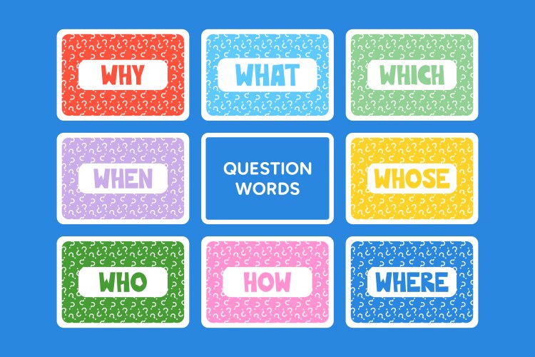 Question words flash cards colorful Royalty Free Vector