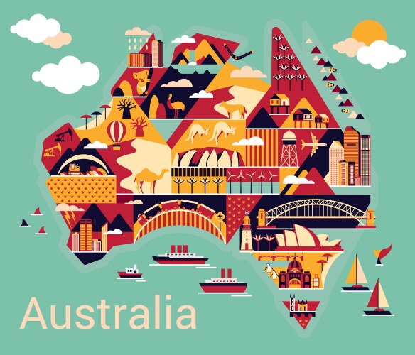 Cartoon map of australia Royalty Free Vector Image