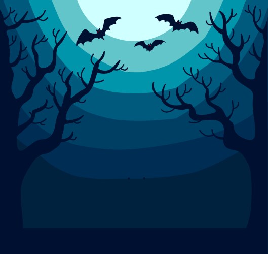 Spooky forest with full moon flock of bats Vector Image