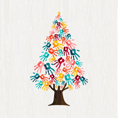 Hand print people tree symbol for community help Vector Image
