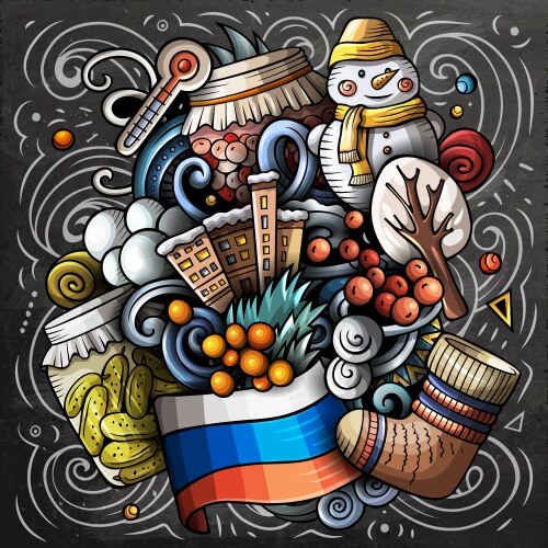 Russia traditional things colorful poster Vector Image