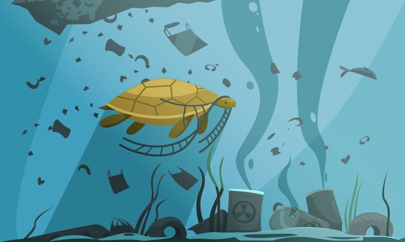 Ocean pollution flat composition Royalty Free Vector Image