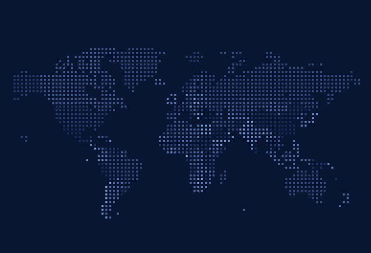 Dotted world map of square dots Royalty Free Vector Image