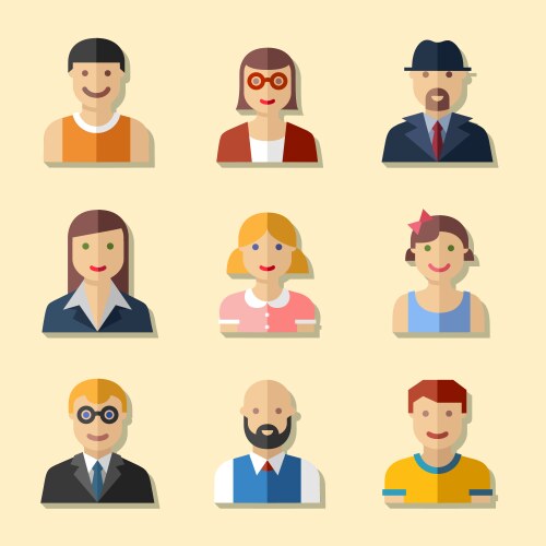Flat avatar icons faces people Royalty Free Vector Image