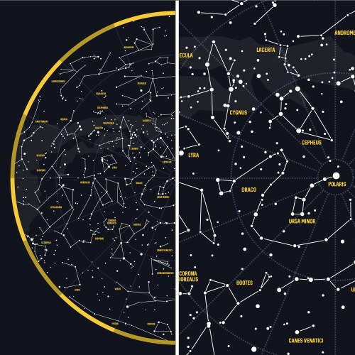 Map of norhern sky with constellations Royalty Free Vector