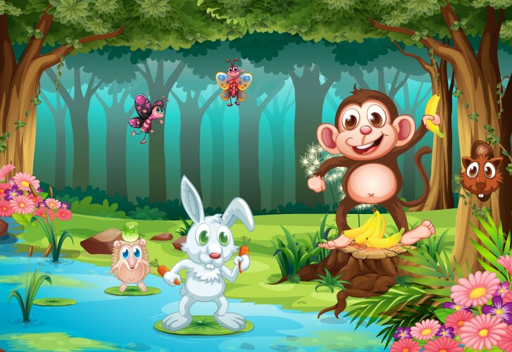 Jungle scene with liana and many trees Royalty Free Vector