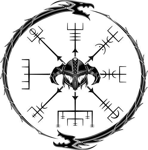 Viking algiz rune dark circle shield Royalty Free Vector