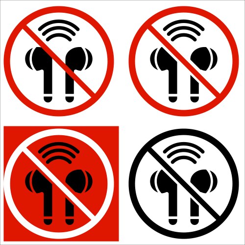 No earphones allowed prohibition sign Royalty Free Vector