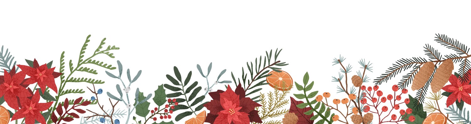 Seamless christmas border with winter plants Vector Image