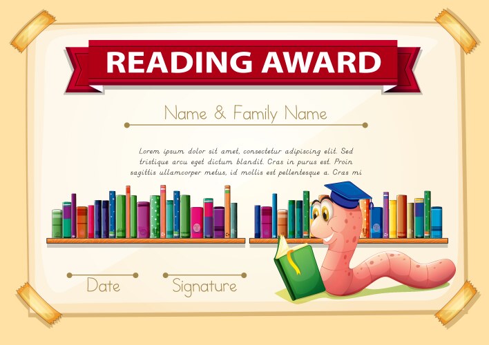 Certificate template for reading award with kids Vector Image